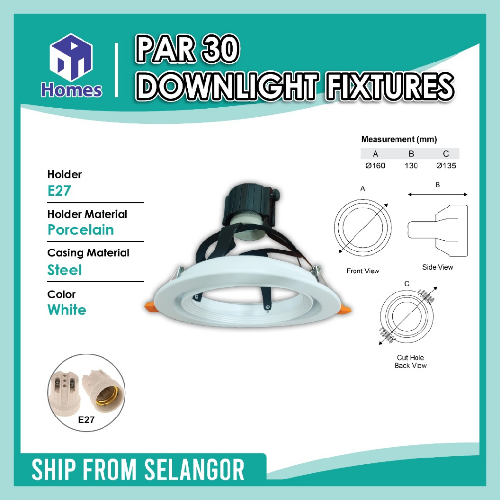 PAR30 Casing White Black PAR30 Fitting Downlight / Spotlight Round ...