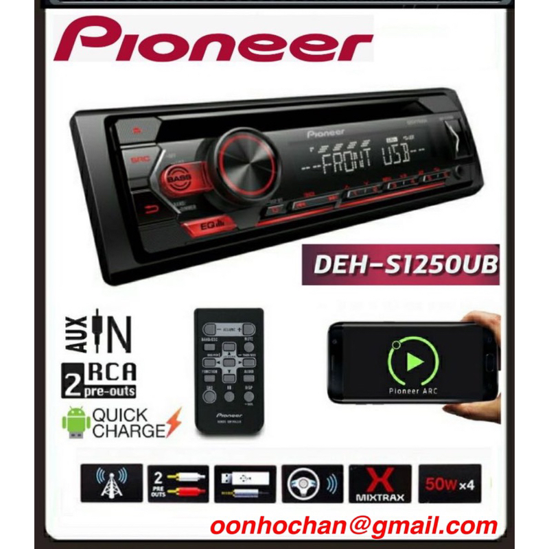 PIONEER DEH-S1250UB - CAR STEREO WITH USB / FM / CD / ANDROID SMARTPHONE SUPPORT / AUX-IN & 2 X ...