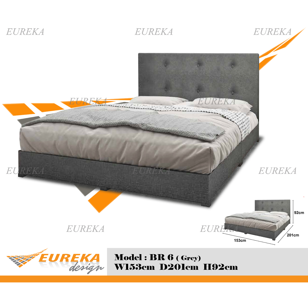EUREKA Queen Divan Bed Frame Wood Fabric Upholstery Modern / Katil BR6 ...