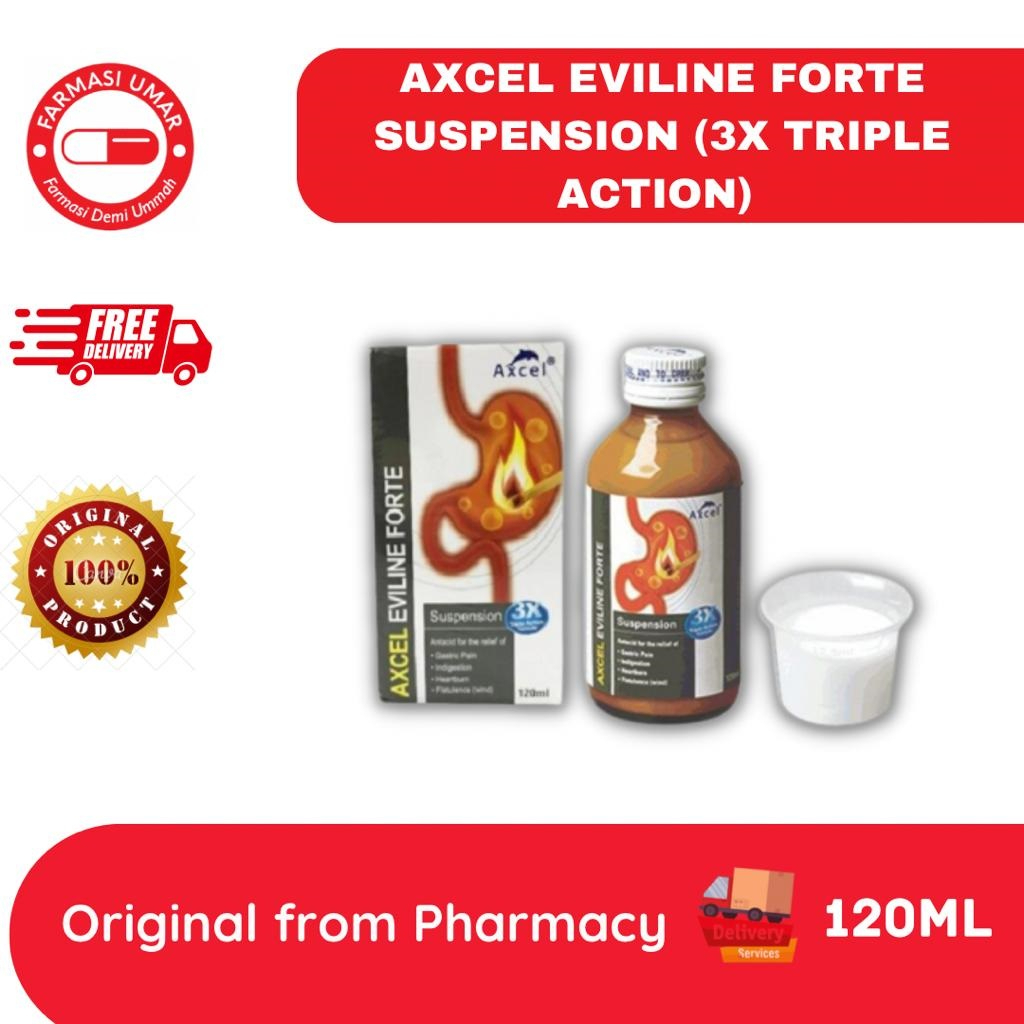 AXCEL Eviline Forte 120ml (Antacid untuk Gastrik, Pedih hulu hati ...