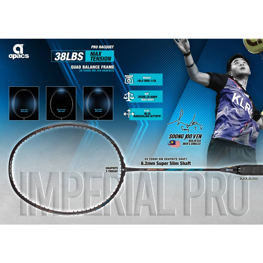 APACS Imperial Pro Badminton Racquet (FREE string and grip) | Shopee ...