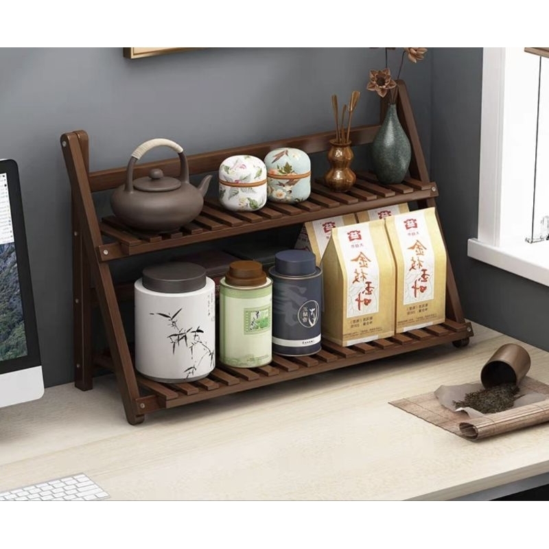 BAMBOO WOODEN RACK SHELF TEA POT CUP RACK MULTIPURPOSE DIY MINI RACK ...