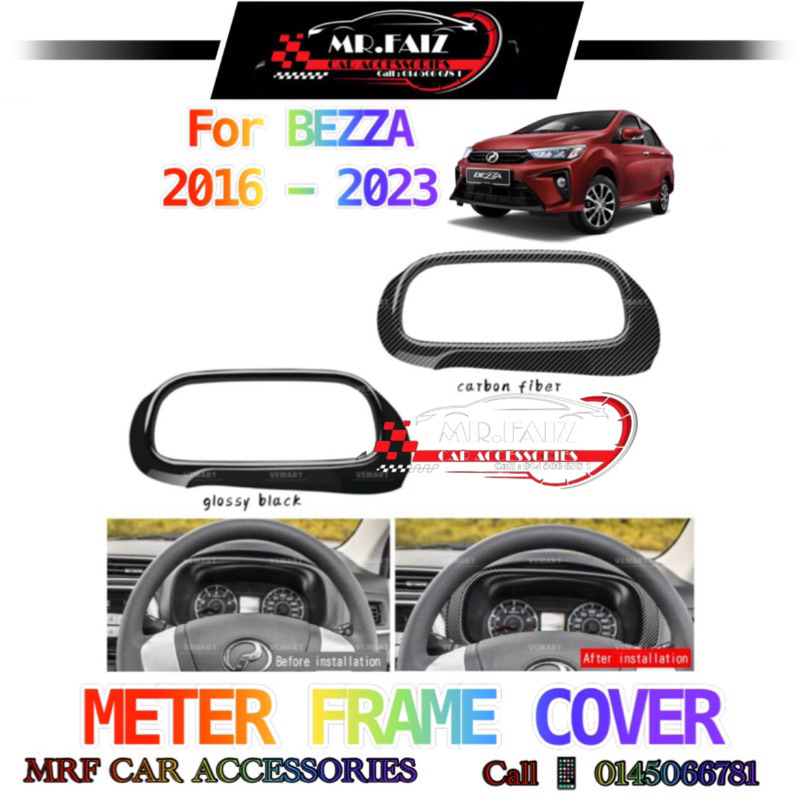 Perodua bezza 2016-2023 carbon fiber car meter frame cover garnish ...
