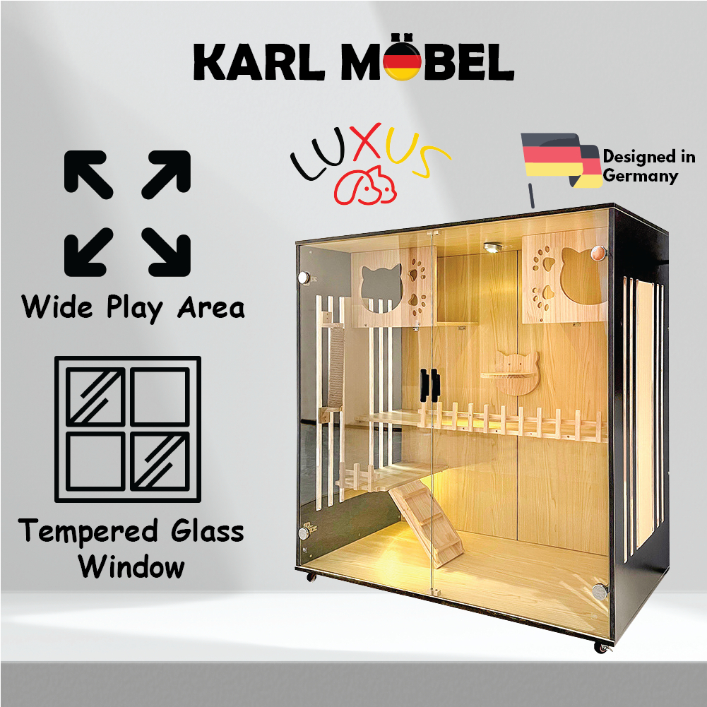 Cat cage villa Cat House Large Rumah Kucing besar tempered glass solid ...