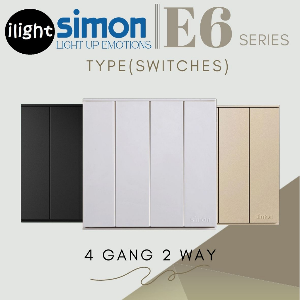 Simon E6 Series Switches & Socket Outlet | Black, Champagne, White ...
