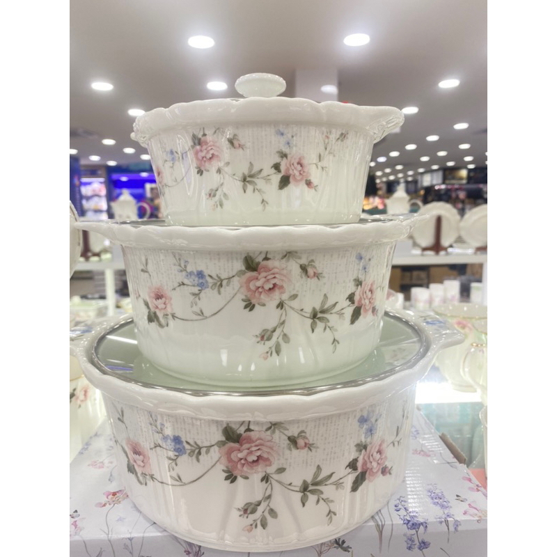 NEW Arrival Queens 3pcs Premium Porcelain Round Bakeware with Glass Lid ...