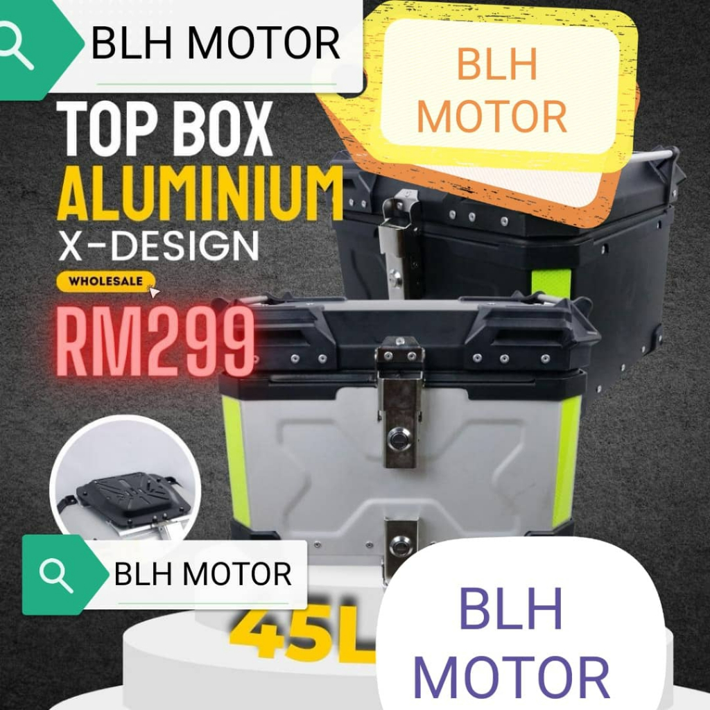 EMS ALUMINIUM TOP BOX PREMIUM-X 45 LITER INNER BAG LEATHER + POCKET Y15 ...