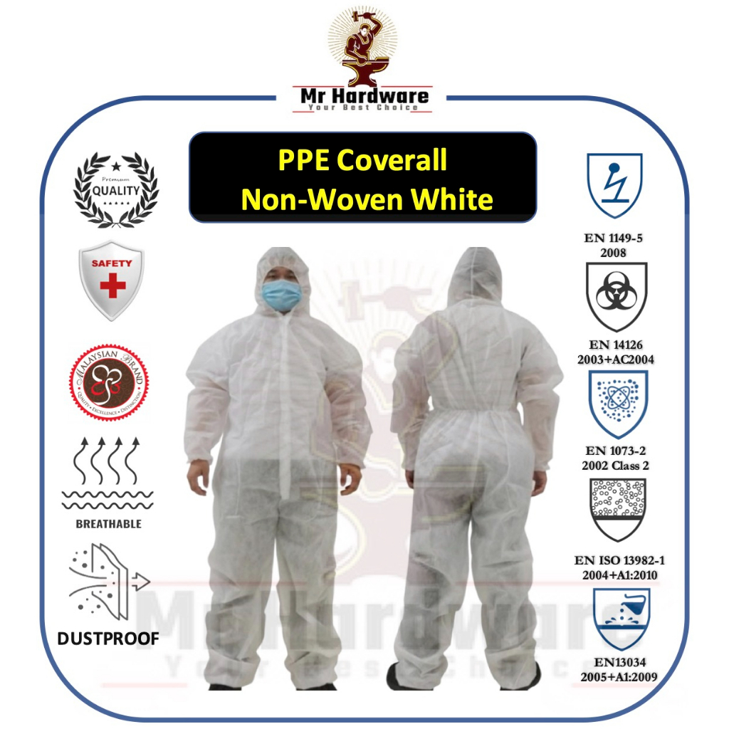 Non Woven PP PPE Suit Coverall Jumpsuit 45gsm Disposable protective ...