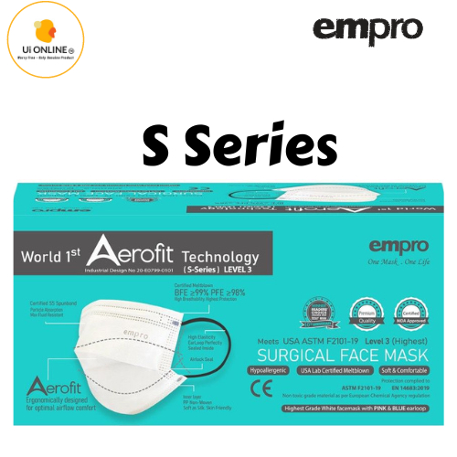 EMPRO AEROFIT S SERIES 3 PLY SURGICAL FACE MASK 50's-WHITE (EXP 05/2026 ...