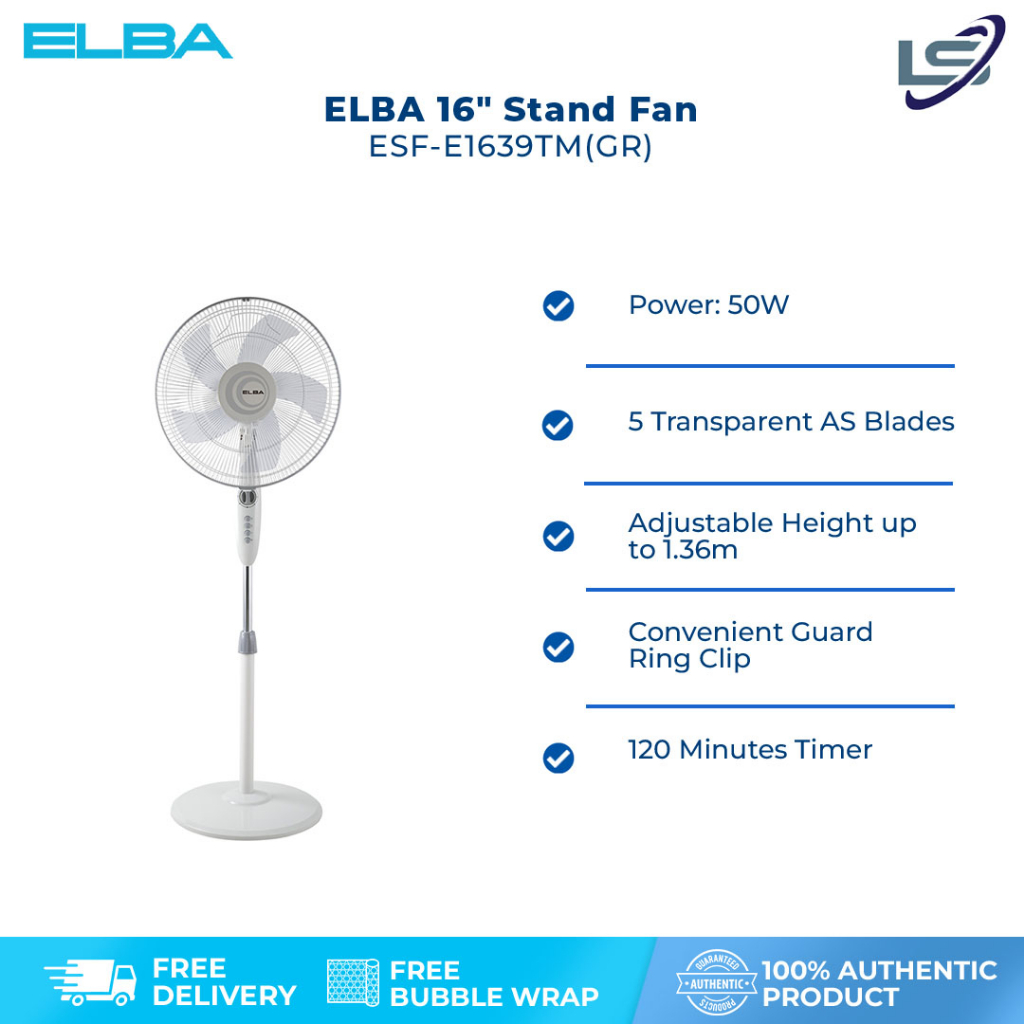 ELBA 16" Stand Fan ESF-E1639TM(GR) | 5 Transparent AS Blades ...