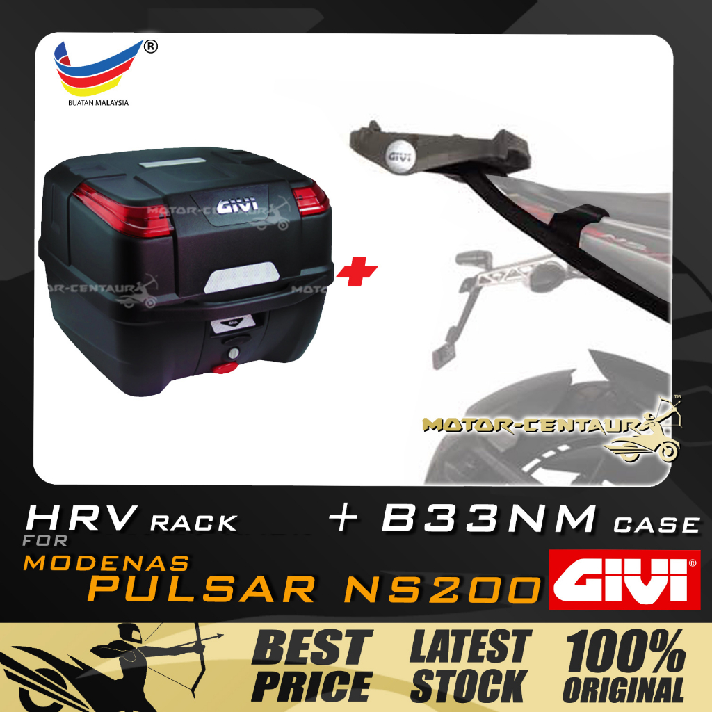 SET KOMBO KOTAK/BOX GIVI B27/B270/B32/B33/B42/B45 TOP CASE + GIVI MODENAS BAJAJ PULSAR NS200 ...