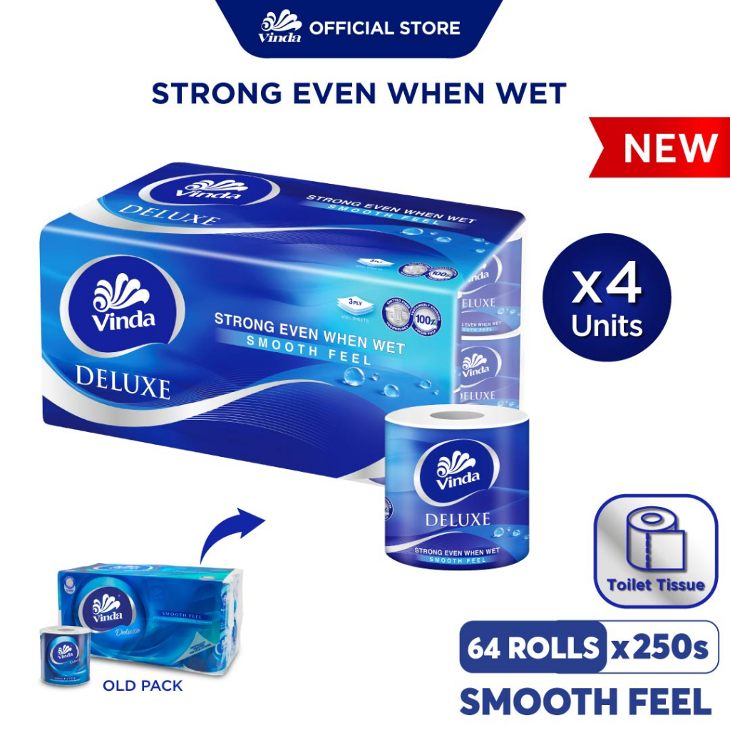 Vinda Deluxe Smooth Feel Toilet Tissue (64 Rolls/16 Rolls x 4 Packs ...
