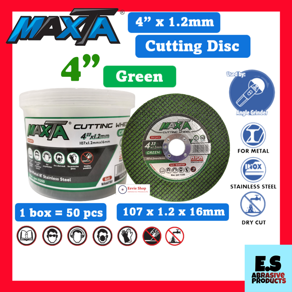 (1pcs) MAXTA 4" x 1.2mm Cutting Wheel/Disc [GREEN] for metal & stainless steel/mata potong besi ...