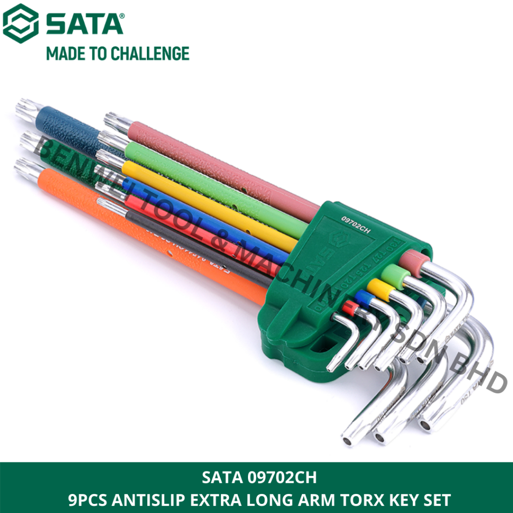 (ND) SATA 09702CH COLOUR SERIES 9PCS EXTRA LONG TORX HEX KEY / STAR ALLEN KEY / T10 T15 T20 T25 ...