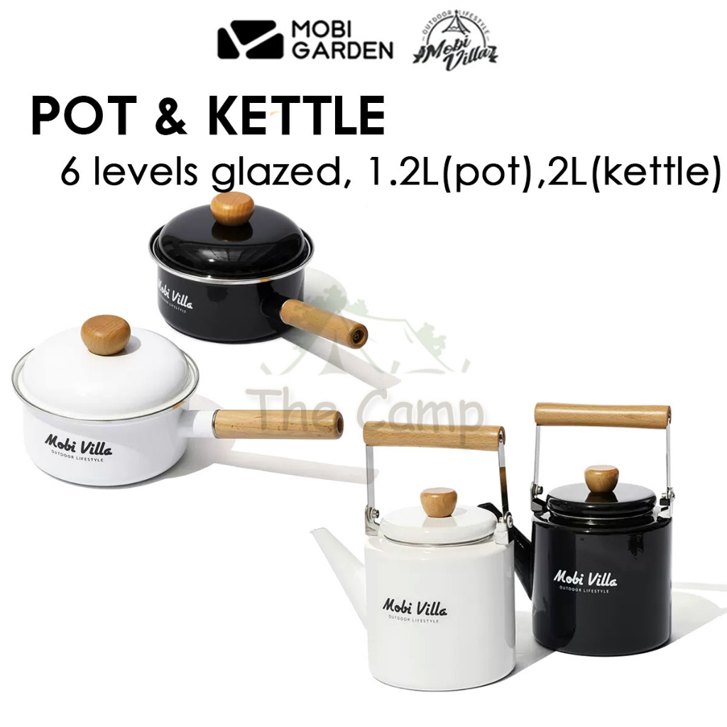 Mobi Garden Enamel Pot 1.2L and Kettle 2L Camping Picnic Stainless ...