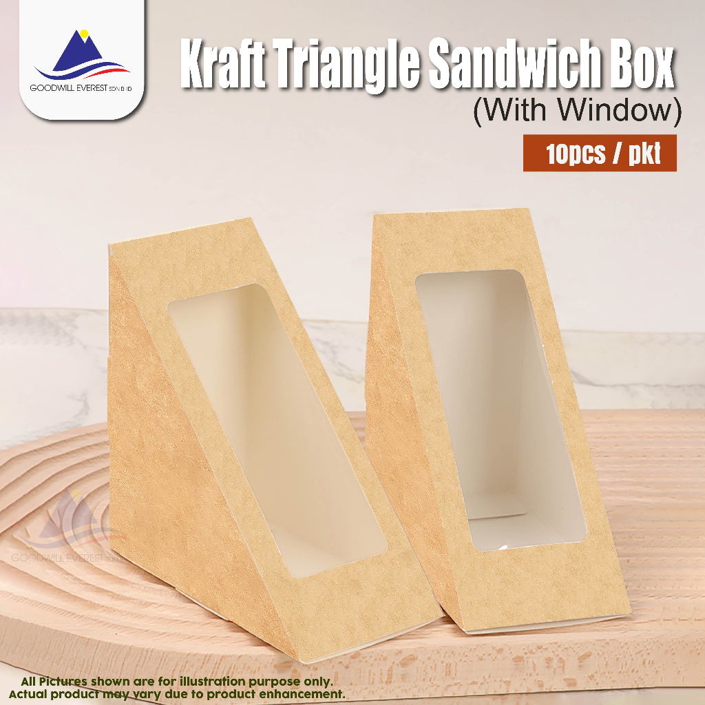 (10pcs) Kraft Triangle Sandwich Box with Window | Shopee Malaysia