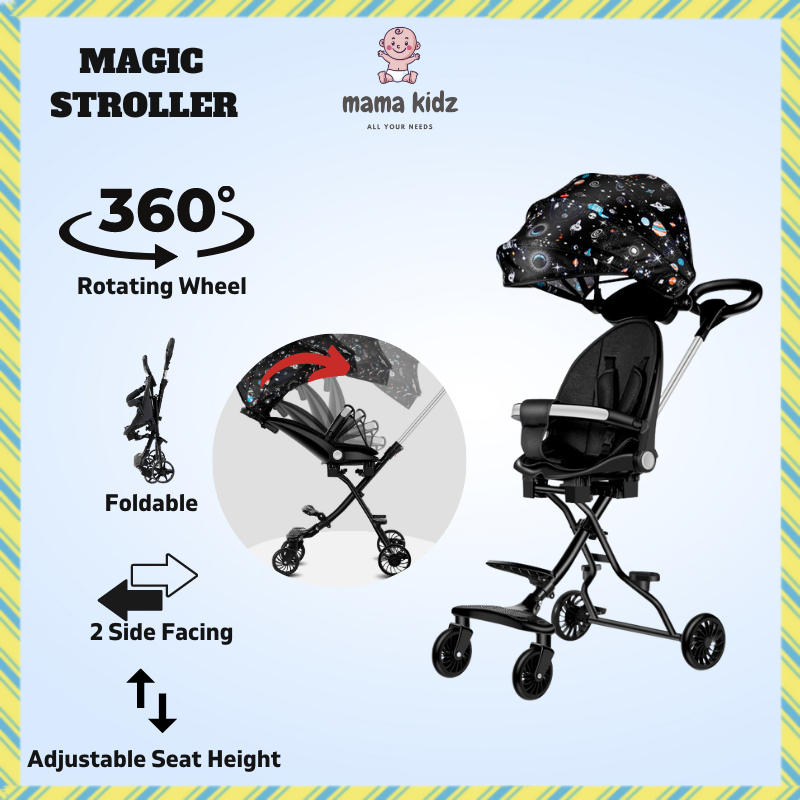 MAMAKIDZ 2 Way Magic Stroller Baby Foldable Travel 360 Rotating Kids ...