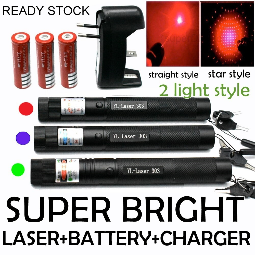 BLUE GREEN RED Laser Pointer 303 Adjustable Focus Lazer high power burn ...