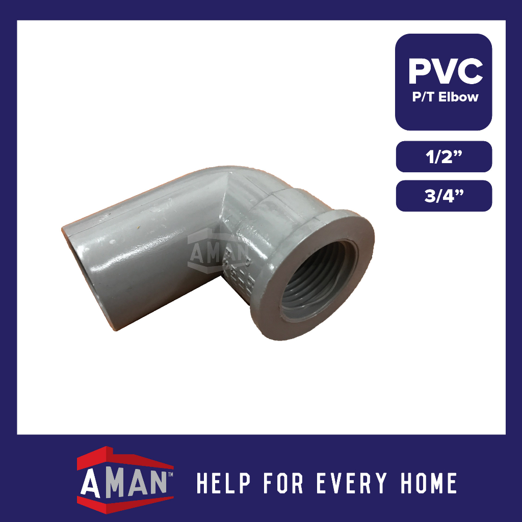 AMAN 1/2" 3/4" 15mm 20mm PVC Fitting Pipe Connector Elbow Socket Elbow Tee PT Socket End Cap ...