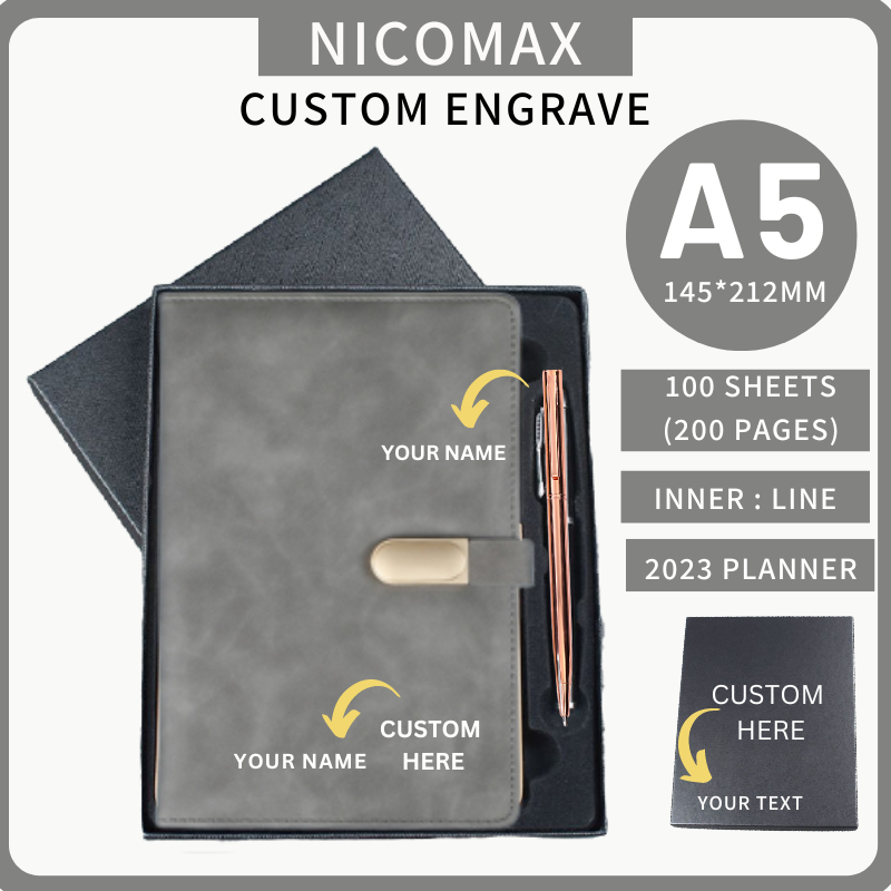 CUSTOM ENGRAVE Nama A5 Notebook Planner Journal sketch book Buku Nota ...