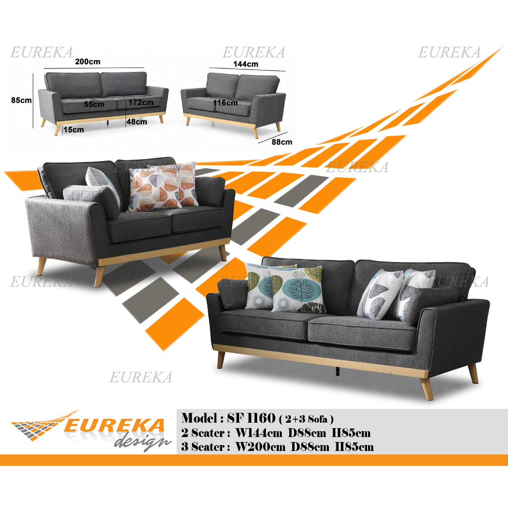 EUREKA Sofa Set 2+3 Upholstery Fabric Modern / Kerusi SF1160 (Deliver ...