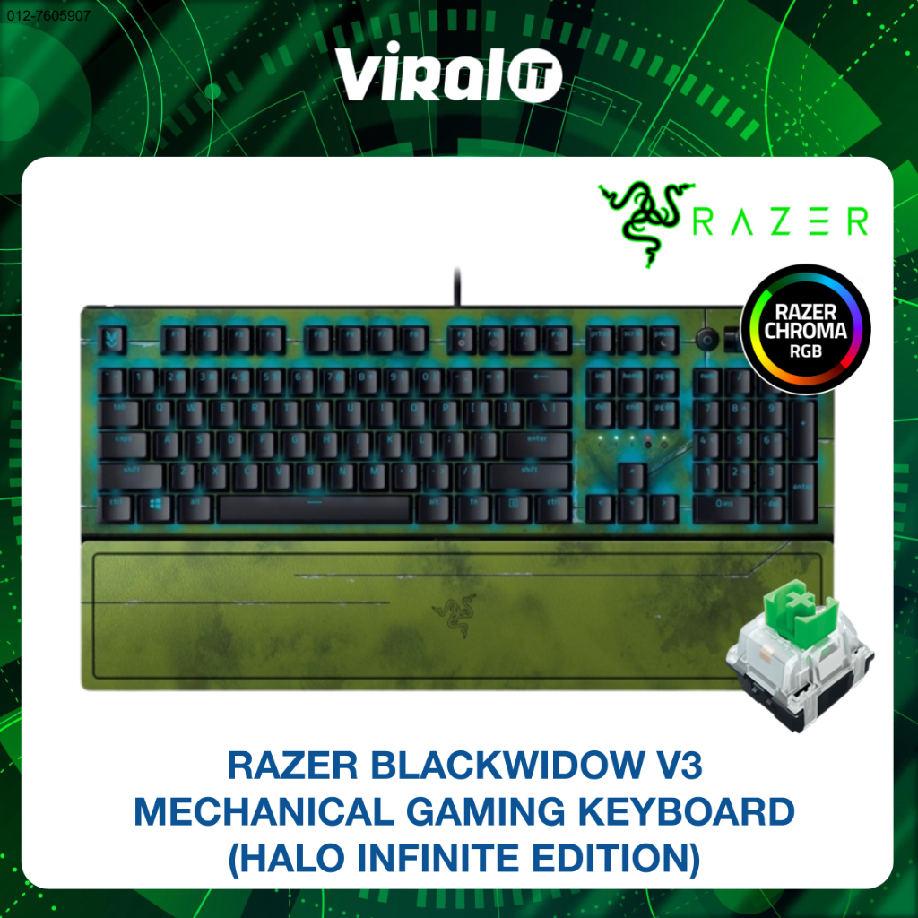 RAZER BLACKWIDOW V3 MECHANICAL GAMING KEYBOARD (HALO INFINITE EDITION ...
