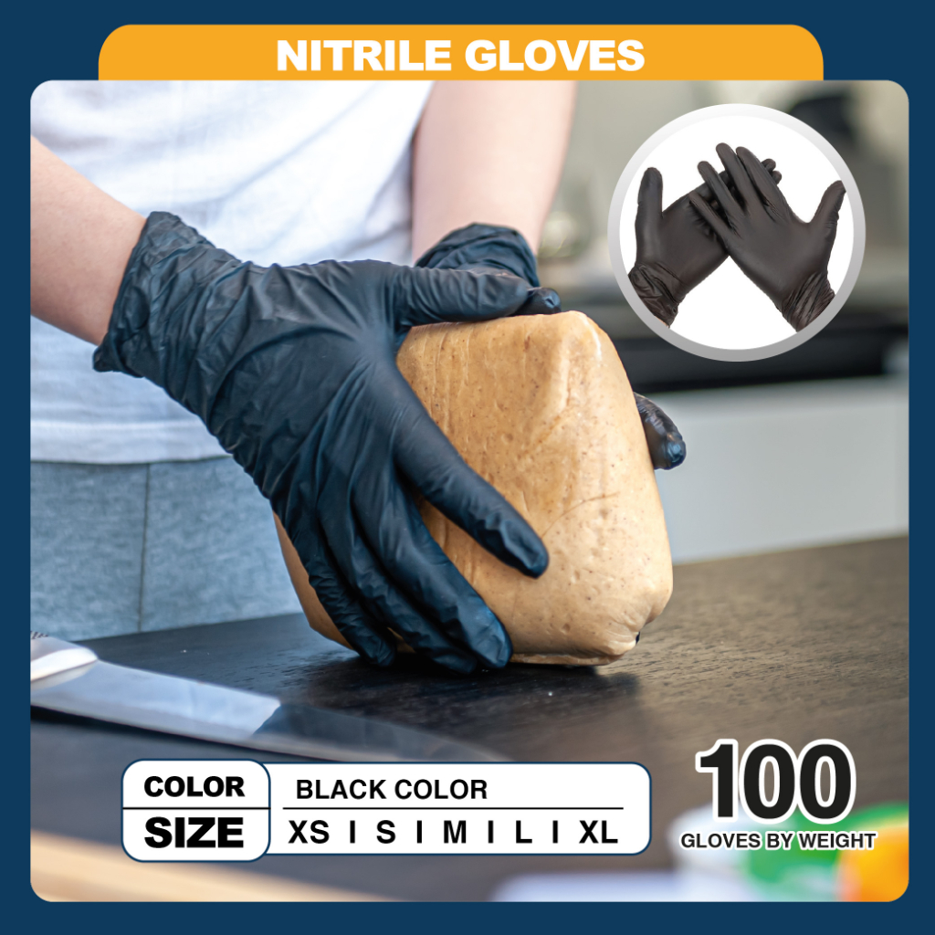 Disposable Powder-free Black Nitrile Glove Hand Gloves Sarung Tangan ...