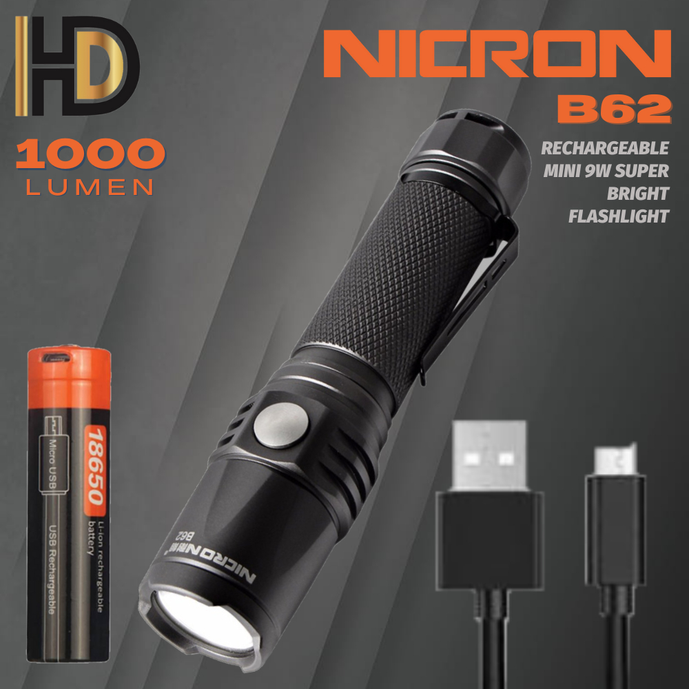 NICRON B62 Rechargeable Pocket Clip Flashlight / 950 Lumen / 1 Year ...