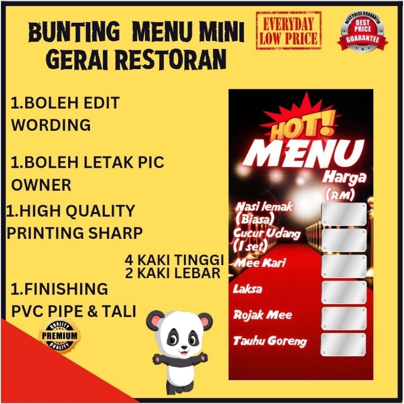 bunting banner mini menu Restoran gerai makan cantik murah cepat siap ...