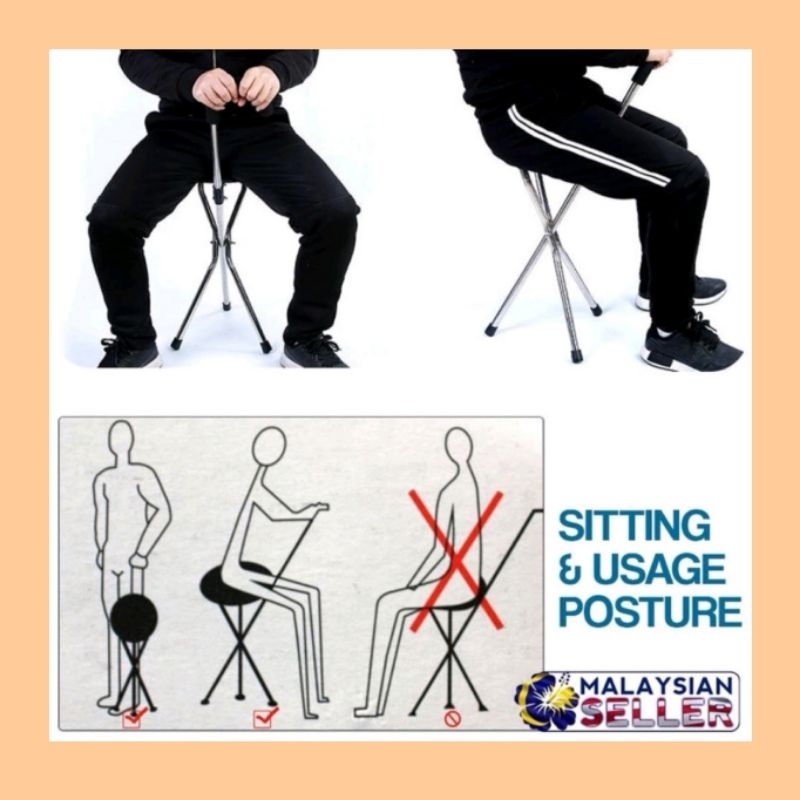 [Ready Stock] HICOOK Stainless Steel Foldable Stool Kerusi Tongkat ...