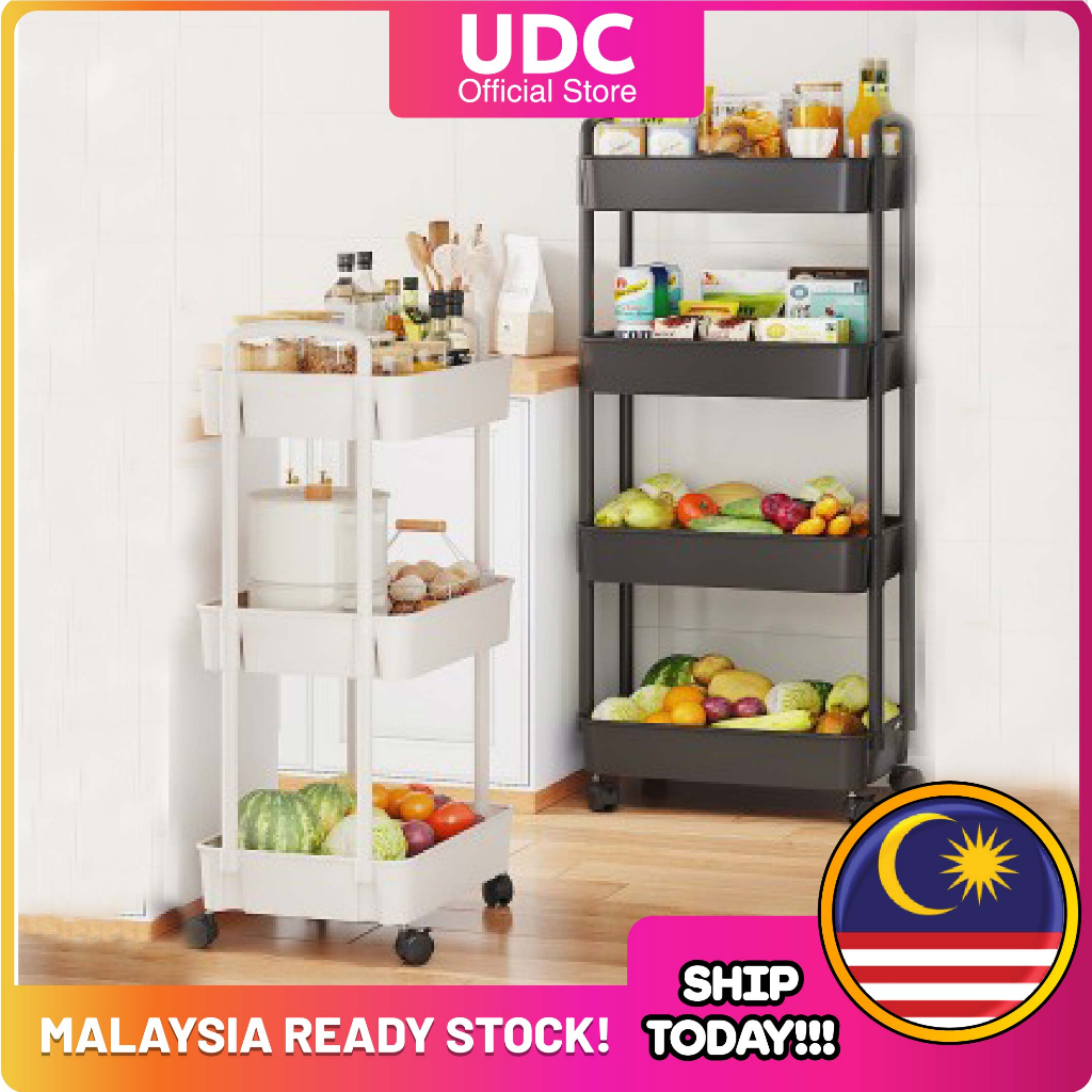 UDC 3/4 Tiers Kitchen Storage Plastic Trolley Condiments Organizer ...