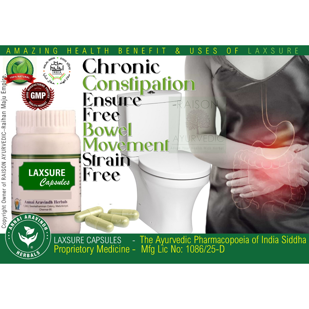 LAXSURE CAPSULES - 30 Capsules “ ENSURE FREE BOWEL MOVEMENT , STRAIN ...