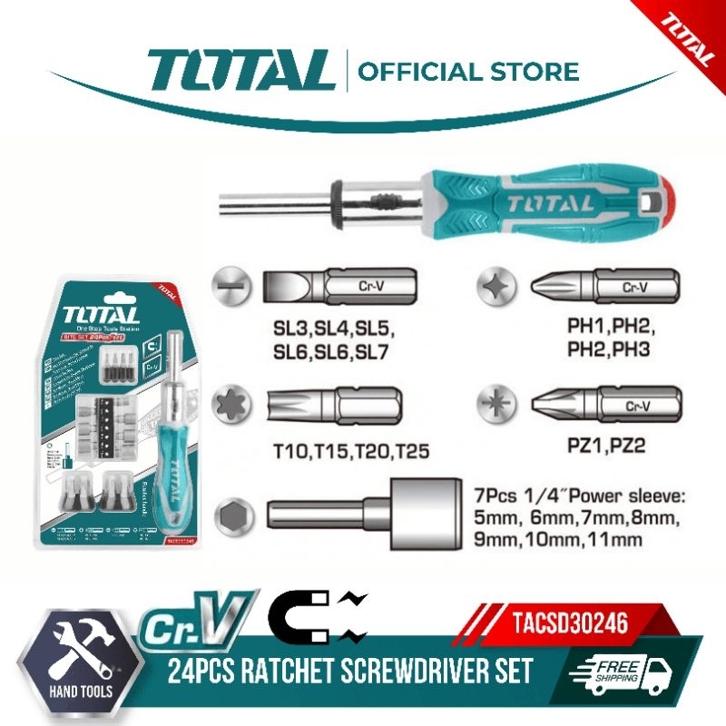 Total Ratchet Screwdriver Bit Set (24 Pcs) TACSD30246 | Shopee Malaysia