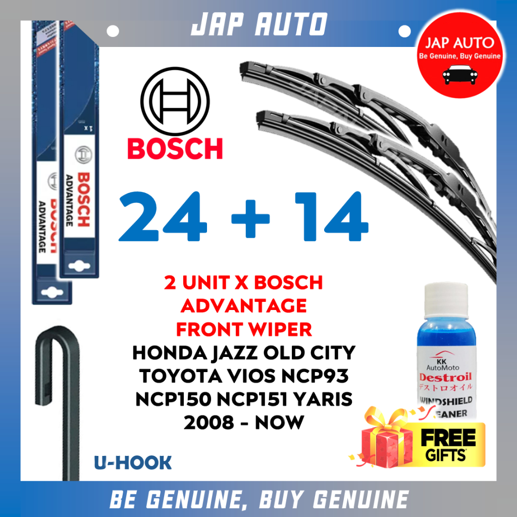 Toyota Vios NCP93 NCP150 NCP151 Yaris 24" Inch + 14" Inch Bosch Advantage Front Wiper Blade Set ...