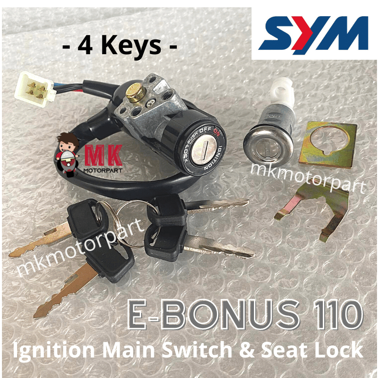 SYM E Bonus / Bonus110 Ignition Main Switch & Seat Lock COMPLETE Key ...
