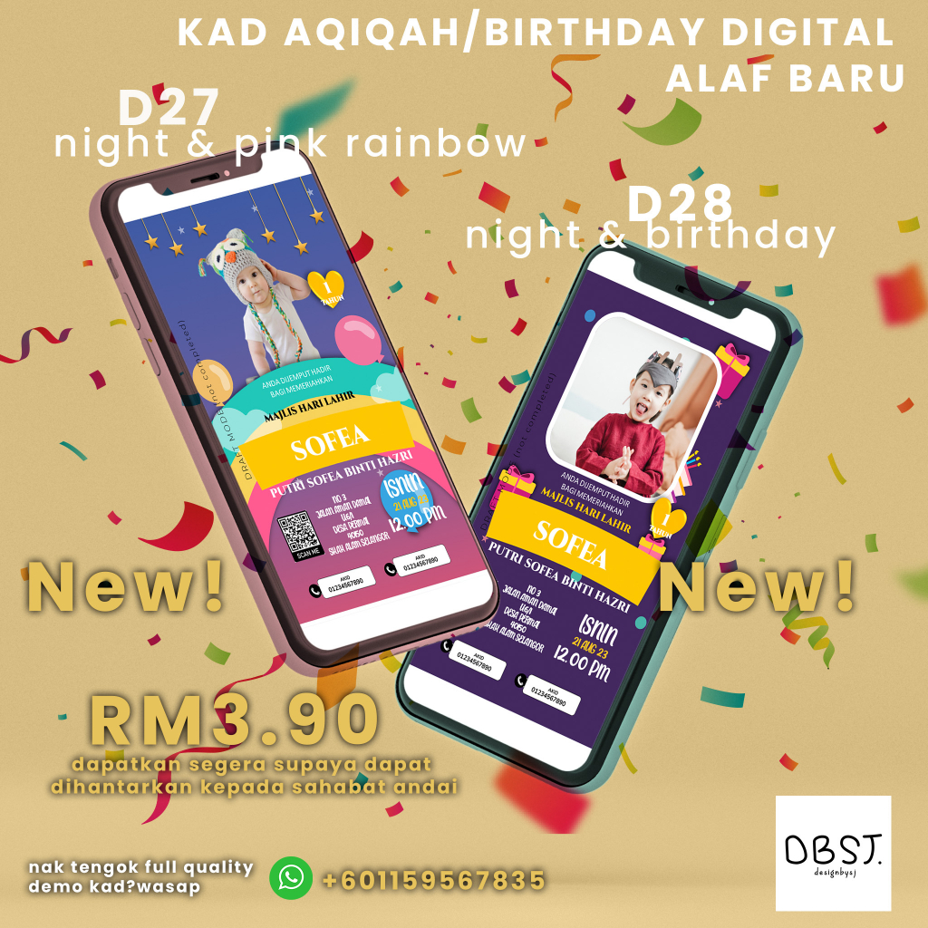 Kad Ucapan Digital Aqiqah Dan Hari Lahir E-Card Invitation For Birthday Kad Birthday Hari Lari ...
