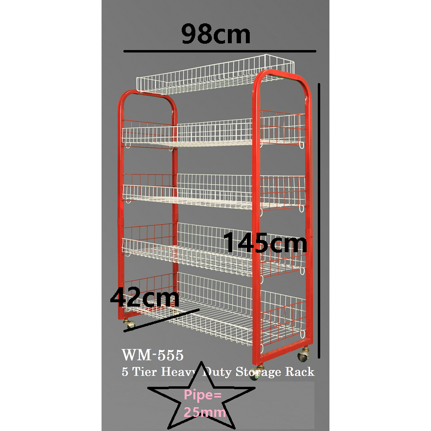 5 Tier Heavy Duty Storage Rack with Roller/ Dish Rack/Rak Pinggan ...