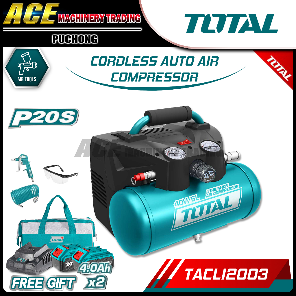 [ TOTAL ] Cordless Air Compressor 6Lt (SOLO / COMBO) P20s - TACLI2003 ...