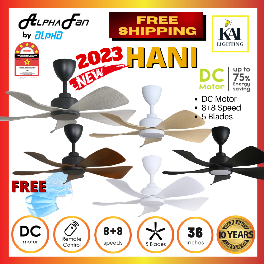 ALPHA AlphaFan HANI / HANI LED 5B 36" DC Motor Mini Ceiling Fan with 5 ...