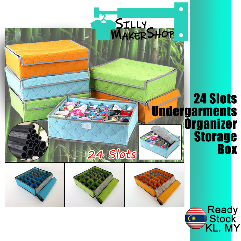 (24 Slots) Bamboo Charcoal Undergarments Organizer Storage Box Bra ...