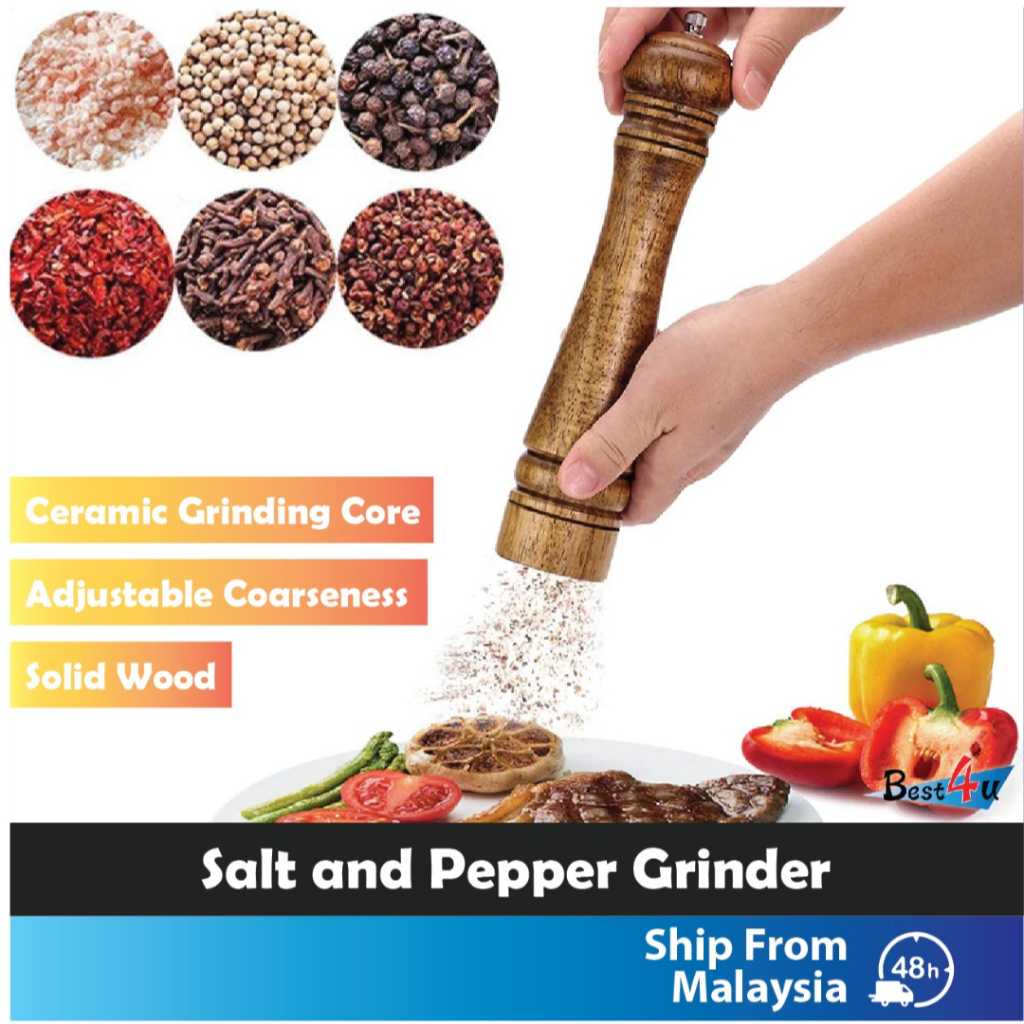 BEST4U Salt And Pepper Grinder (Solid Wood) | Pepper Mill Multi-purpose ...