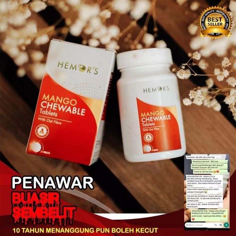 HEMORS MANGO CHEWABLE TABLET UBAT BUASIR 100% BERKESAN | Shopee Malaysia
