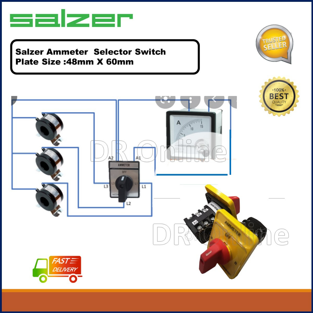 SALZER AMMETER SELECTOR SWITCH, OFF-R-Y-B~10A, (S1061325-B13) | Shopee ...