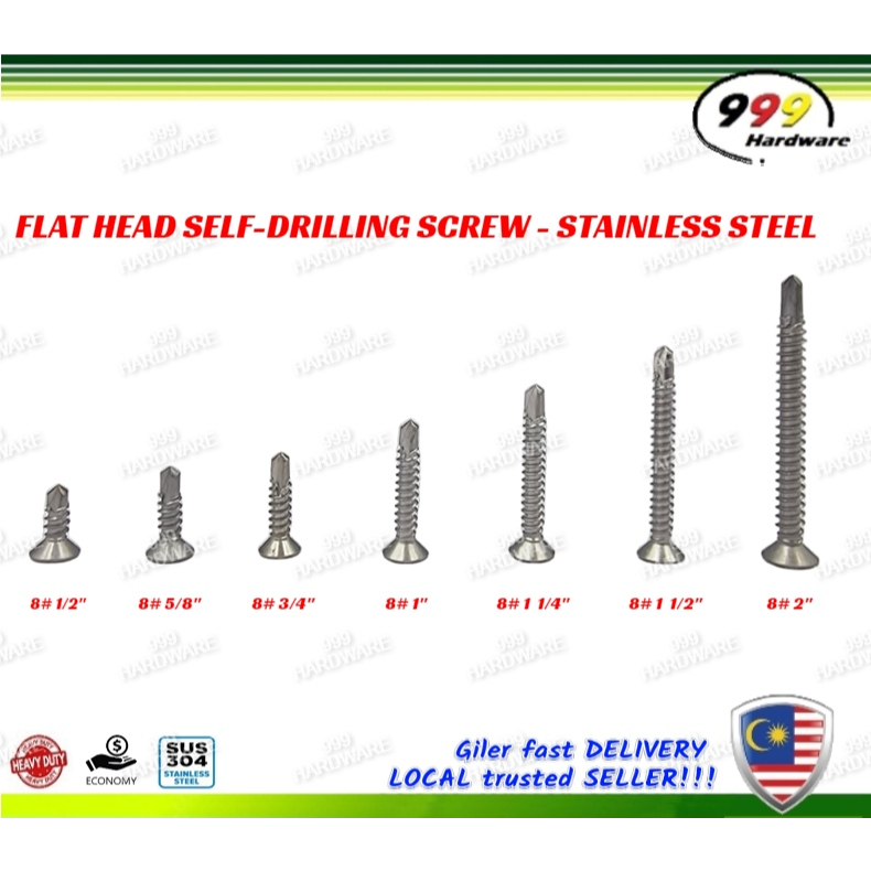 999 [10pc] STAINLESS STEEL PHIL FLAT HEAD 鸭嘴螺丝 / PHIL PAN HEAD SELF DRILLING SCREW / DRILL METAL ...
