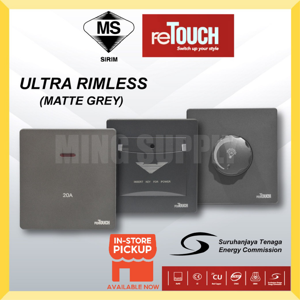 MS_ SIRIM reTouch Ultra Rimless MatteGrey Modern Wall Switch Door Bell ...