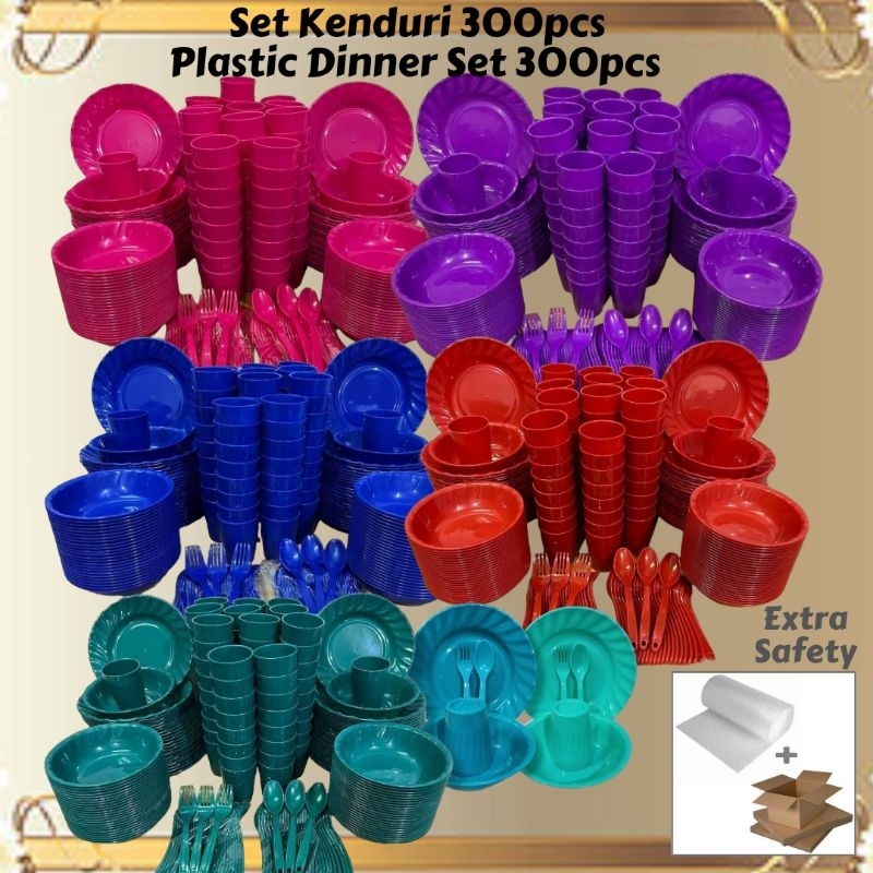 PLASTIC DINNER SET 300PCS SET PINGGAN MANGKUK SUDU GARFU CAWAN PLASTIK ...