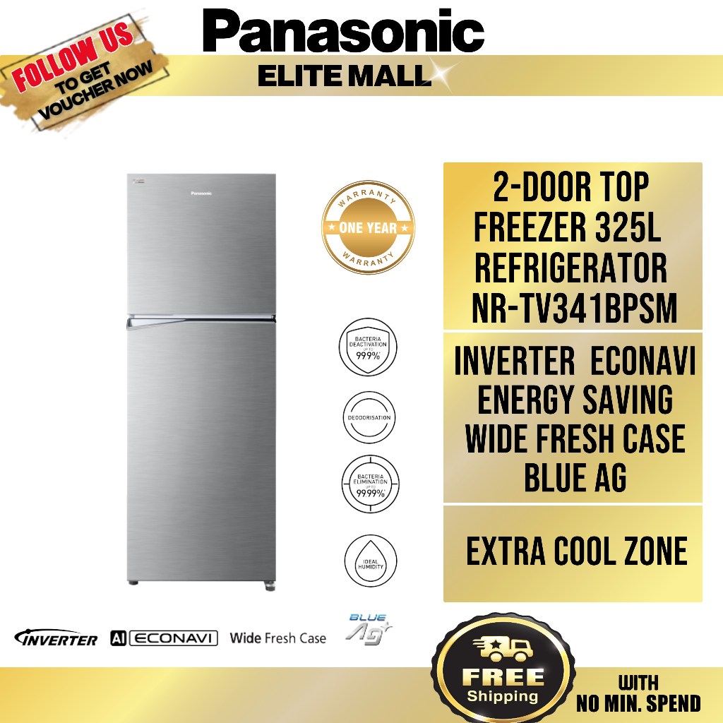 PANASONIC NR-TV341 325L INVERTER ENERGY SAVING 2-DOOR TOP FREEZER ...