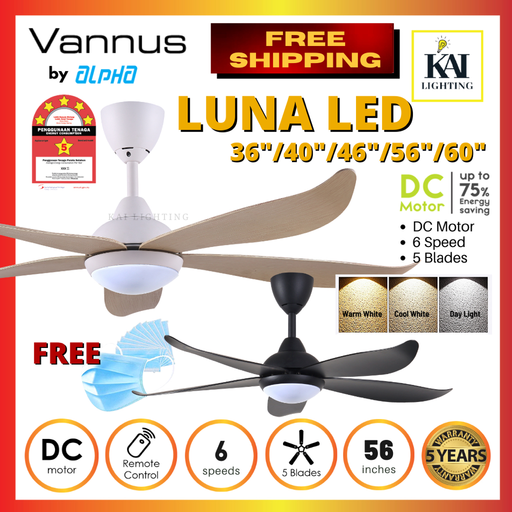 NEW ALPHA VANNUS LUNA LED 36''/40''/46''/56''/ 60" REMOTE CEILING FAN ...