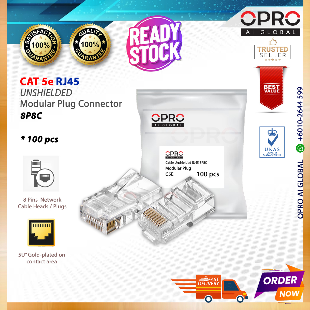 CAT 5E RJ45 Modular Plug Connector CAT 5E (100 pcs) | Shopee Malaysia