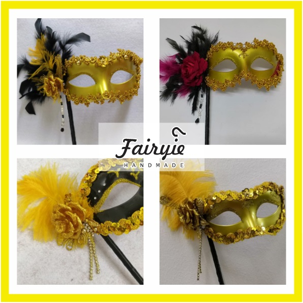 ⚡READY STOCK⚡ Gold Women Masquerade Party Mask With Stick Party Mask ...